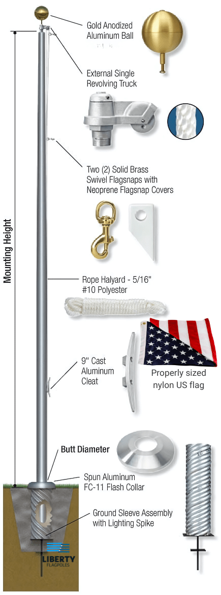 20ft Liberty Signature Flagpole – External Halyard, USA Made, Enhanced